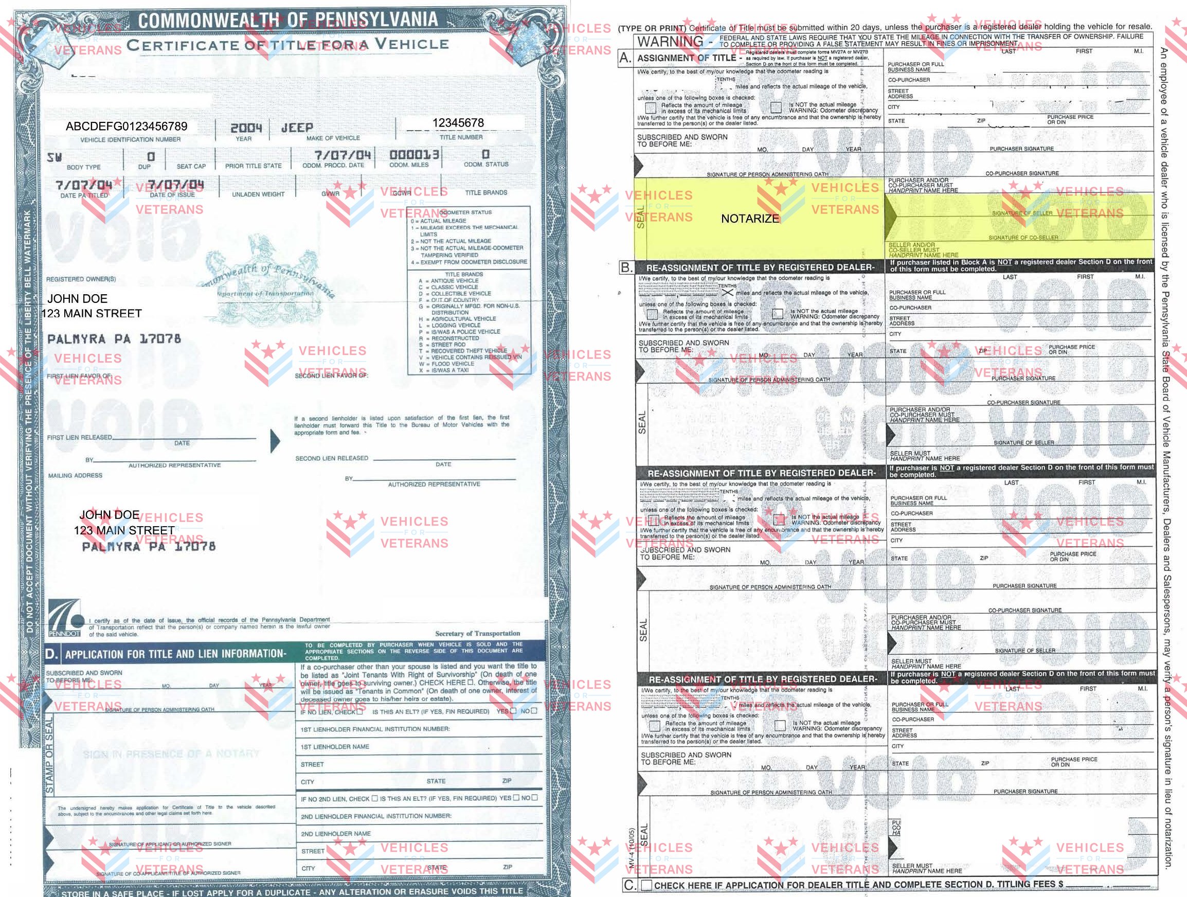 Pennsylvania Vehicle Donation Title Information | Vehicles For Veterans Pennsylvania Vehicle Donation Title Information | Vehicles For Veterans